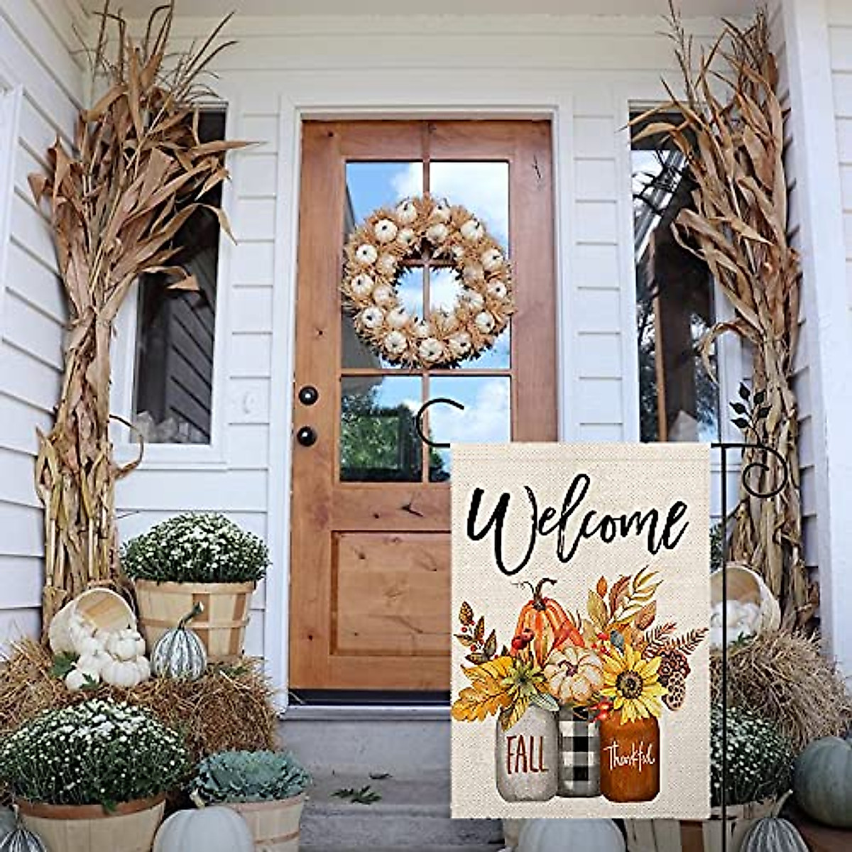 CROWNED BEAUTY Fall Welcome Garden Flag Floral Thankful 12×18 Inch Double Sided Vertical Rustic Farmhouse Yard Seasonal Holiday Outdoor Decor CF234-12