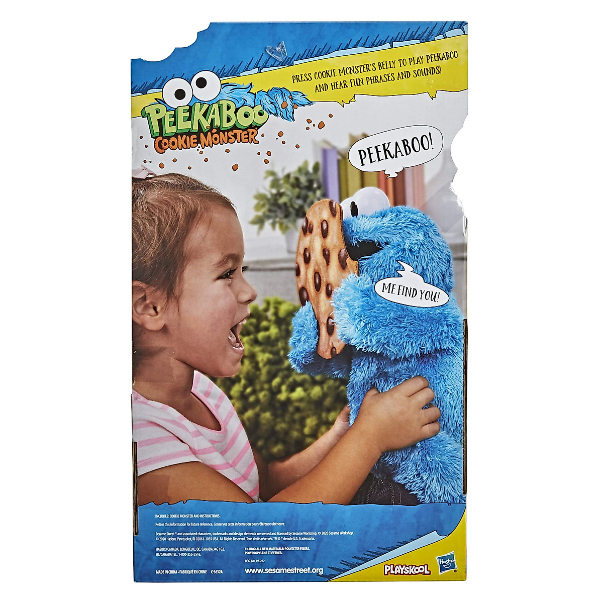 Sesame Street Peekaboo Cookie Monster Talking 13-Inch Plush Toy for Toddlers, Kids 18 Months & Up, Blue