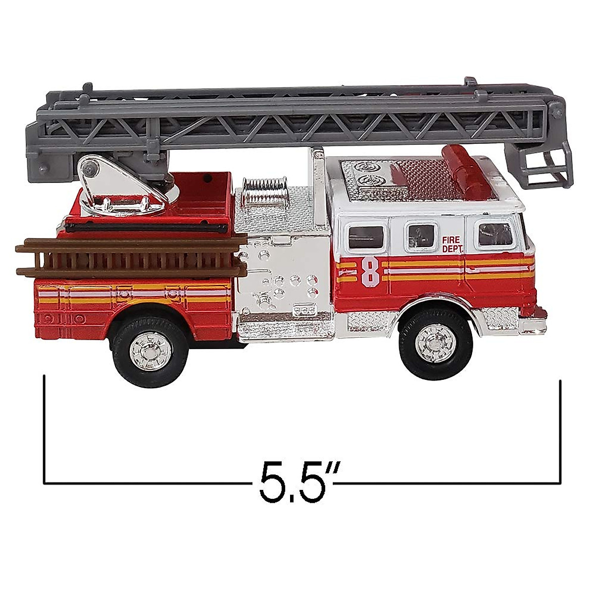 ArtCreativity 5.5 Inch Toy Fire Trucks - Set of 2 - Pull Back Firetruck Toy Cars for Boys and Girls - Includes Metal Ladder Truck and Fire Engine - Best Birthday Gift for Kids, Toddlers