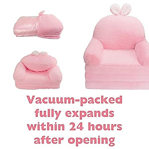 MONKISS 2-in-1 Toddler Couch Chairs Comfy, Kids Chair Couch, Mini Couch, Flip Out Sherpa Kids Sofa, Baby Couch, Chair for Toddlers 1-3, Kids Lounge Chair Reading Chair, Kids Couch Bed Fold Out, Pink