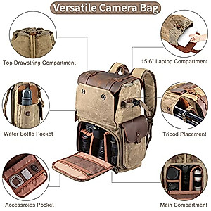 Endurax Leather Camera Backpack Bag for Photographers Waterproof DSLR Backpacks