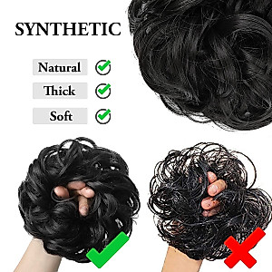 CJL HAIR Large Messy Bun Hair Piece Wavy Curly Scrunchies Synthetic Chignon Ponytail Hair Extensions Thick Updo Hairpieces for Women Dirty Blonde