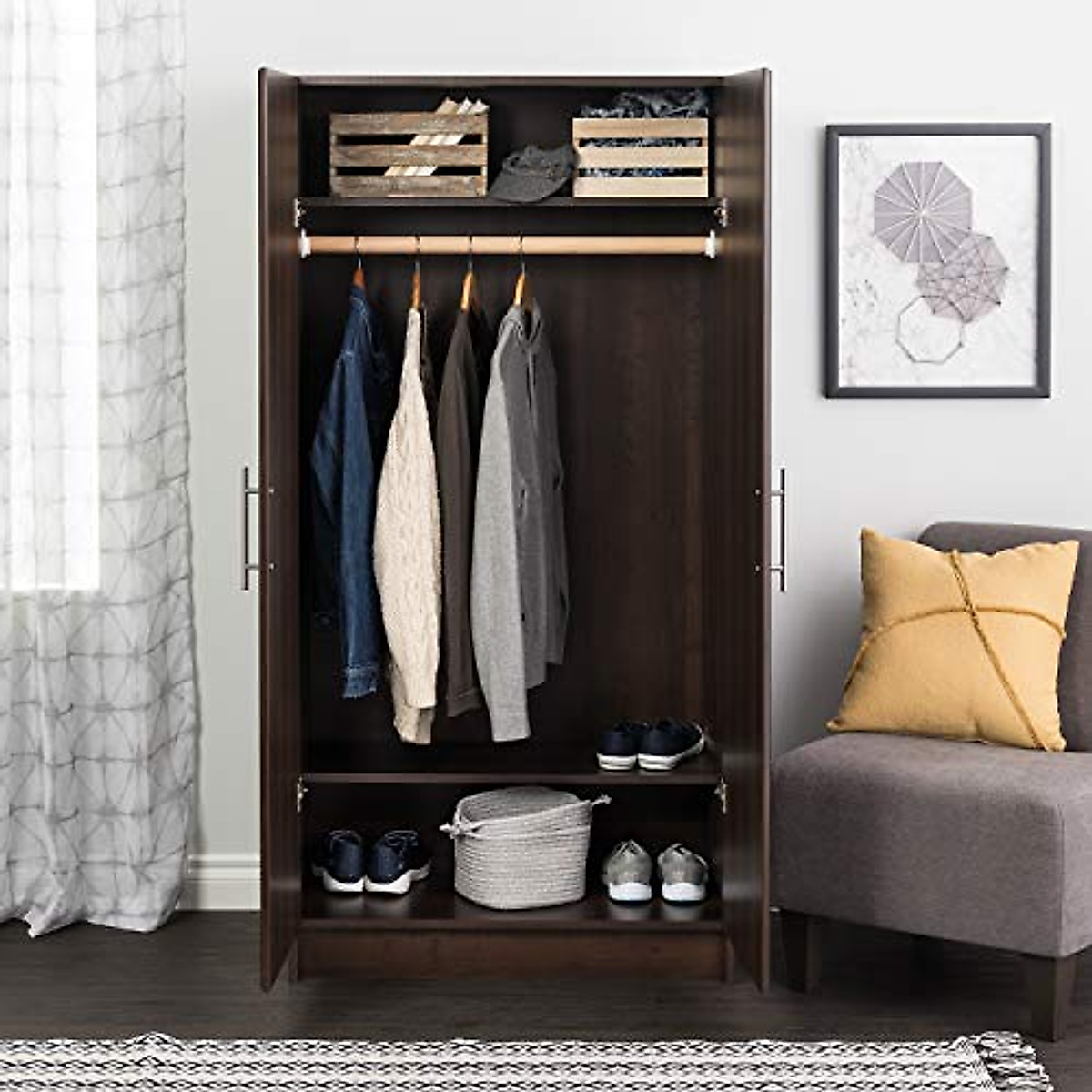 Prepac Elite 2 Door Wardrobe Cabinet, 32" W x 65" H x 20" D, Espresso