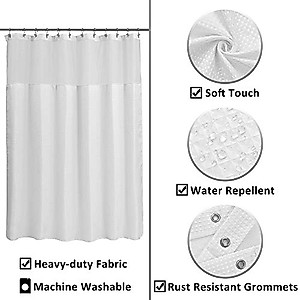 ALYVIA SPRING Waffle Weave Shower Curtain with Snap-in Fabric Liner & Hooks Set: Hotel Style & Top Sheer Window, Double Layers & Machine Washable for Easy Clean, 71x72, White