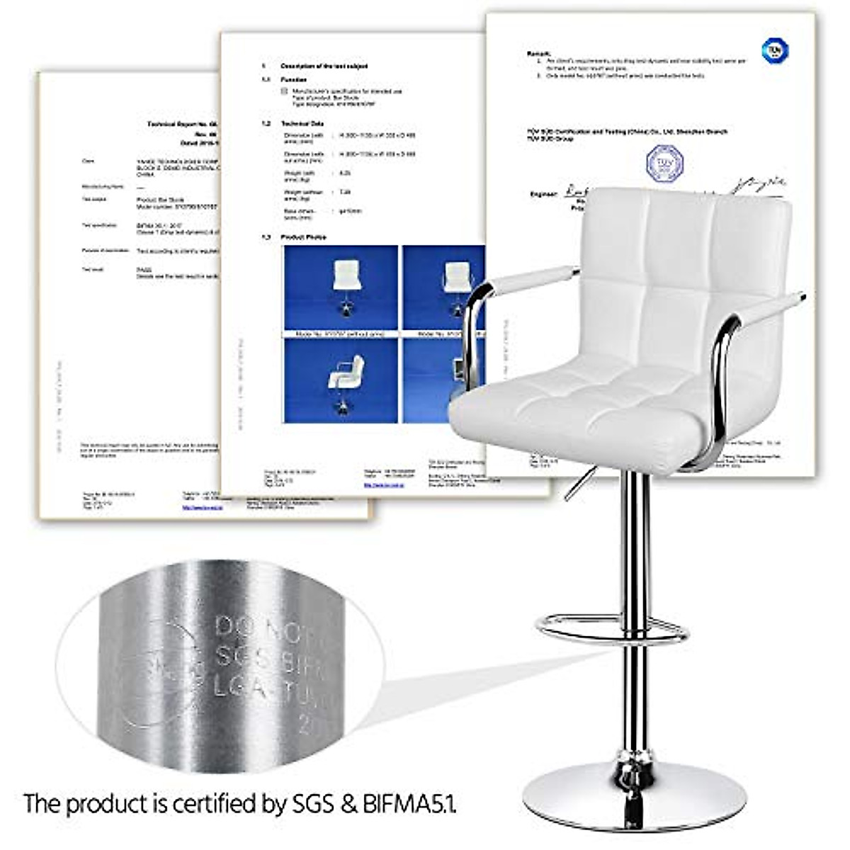 Yaheetech Tall Bar Stools Set of 2 Modern Square PU Leather Adjustable BarStools Counter Height Stools with Arms and Back Bar Chairs 360 Swivel Stool White