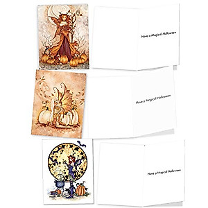 The Best Card Company - 20 Happy Halloween Note Cards Boxed (10 Designs, 2 Each) - Spooky Notecard Assortment (4 x 5.12 Inch) - Fall Fairies AM3372HWG-B2x10