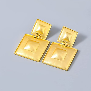 Golden Square Geometric Earrings, Gold Rectangle Statement Dangle Earrings for Women, Bohemian Square Earrings, Gold Square Stud Earrings Boho Jewelry, Zinc, no