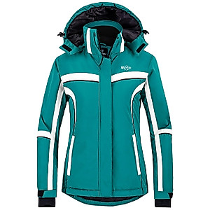 wantdo Women's Mountain Fully Taped Seams Waterproof Snowboard Jacket with Detachable Hood Turquoise M