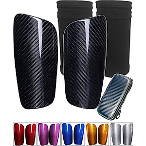 Carbon Fiber Soccer Shin Guards, with Portable Carrying Case, Super Strong, Ultra Light, Shock Resistance, Air Permeability, Suitable for Adult, Youth, Kid, Effective Protection