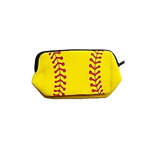 AJLTPA Cosmetic Bag Waterproof Neoprene Zipper Pouch Travel Portable Toiletry Makeup Bags Organizer Case for Women and Girls, Teen Girl Team Player Mom Coaches, Softball