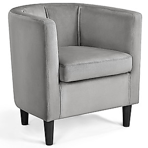 Yaheetech Accent Chair, Modern Velvet Armchairs with Big Ample Seat, Half Rounded Back, Cozy Upholstered Barrel Sofa Chair for Living Room Bedroom Waiting Room, Gray