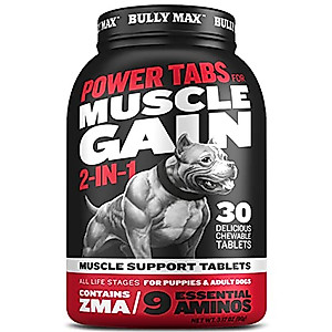 Bully Max Power Tabs for Muscle Gain & Growth 2-in-1 | 30 Tablets | All Life Stages Muscle Supplement for Dogs | for Puppies & Adults | Dogs Love The Taste!