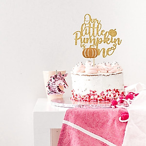 Our Little Pumpkin is One Cake Topper, Little Pumpkin 1st Birthday Cake Topper, Fall Pumpkin 1st Birthday Party Decoration Supply Gold Glitter