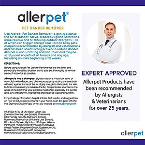 Allerpet Multi-Pet Dander Remover with FREE Application Mitt & Sprayer - Best Pet Dander Remover for Allergens - For Dog/Cat Dry Skin Treatment - Made in USA - (12oz)