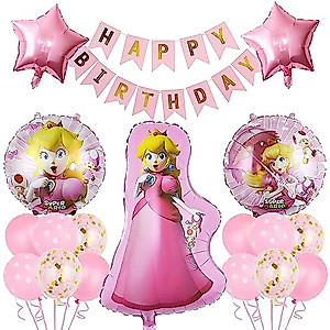 Happy Birthday Set Princess Peach Foil Balloons for Kids Birthday Baby Shower Princess Theme Party Decorations