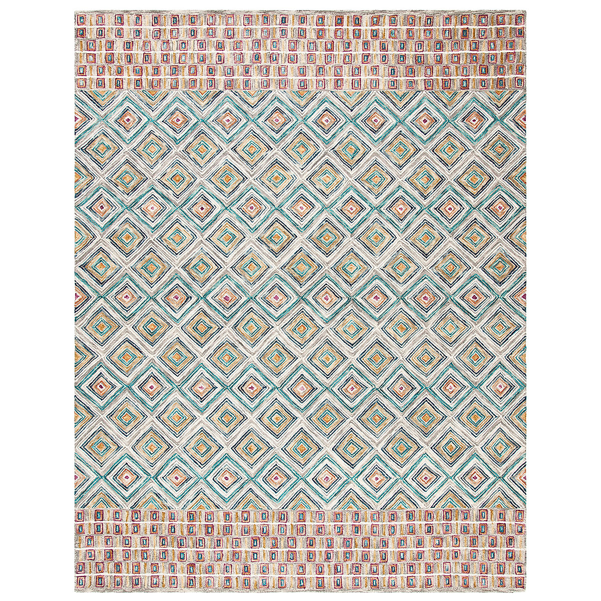 SAFAVIEH Aspen Collection Area Rug - 9' x 12', Green & Red, Handmade Boho Wool, Ideal for High Traffic Areas in Living Room, Bedroom (APN812Y)