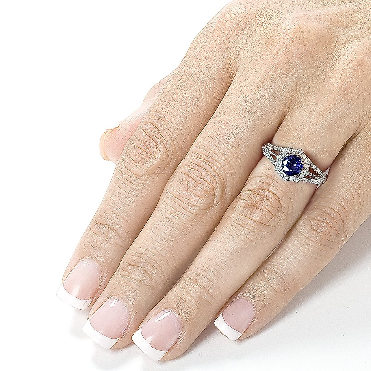 Kobelli Vintage Style Sapphire & Diamond Engagement Ring 1 Carat (ctw) in 14k White Gold, Size 9.5
