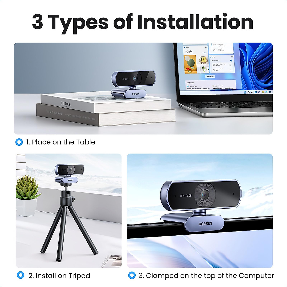 UGREEN 1080P Webcam with Microphone, Full HD USB Web Camera, Adjustable FOV, Noise-Canceling, Plug and Play, Auto Light Correction, Video Webcam for Streaming/Conferencing, Zoom/Skype/YouTube, Desktop