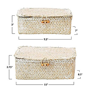 Creative Co-Op Hand-Woven Seagrass Lids & Toggle Closure, Whitewashed, Set of 2 Storage Box, 2 Count