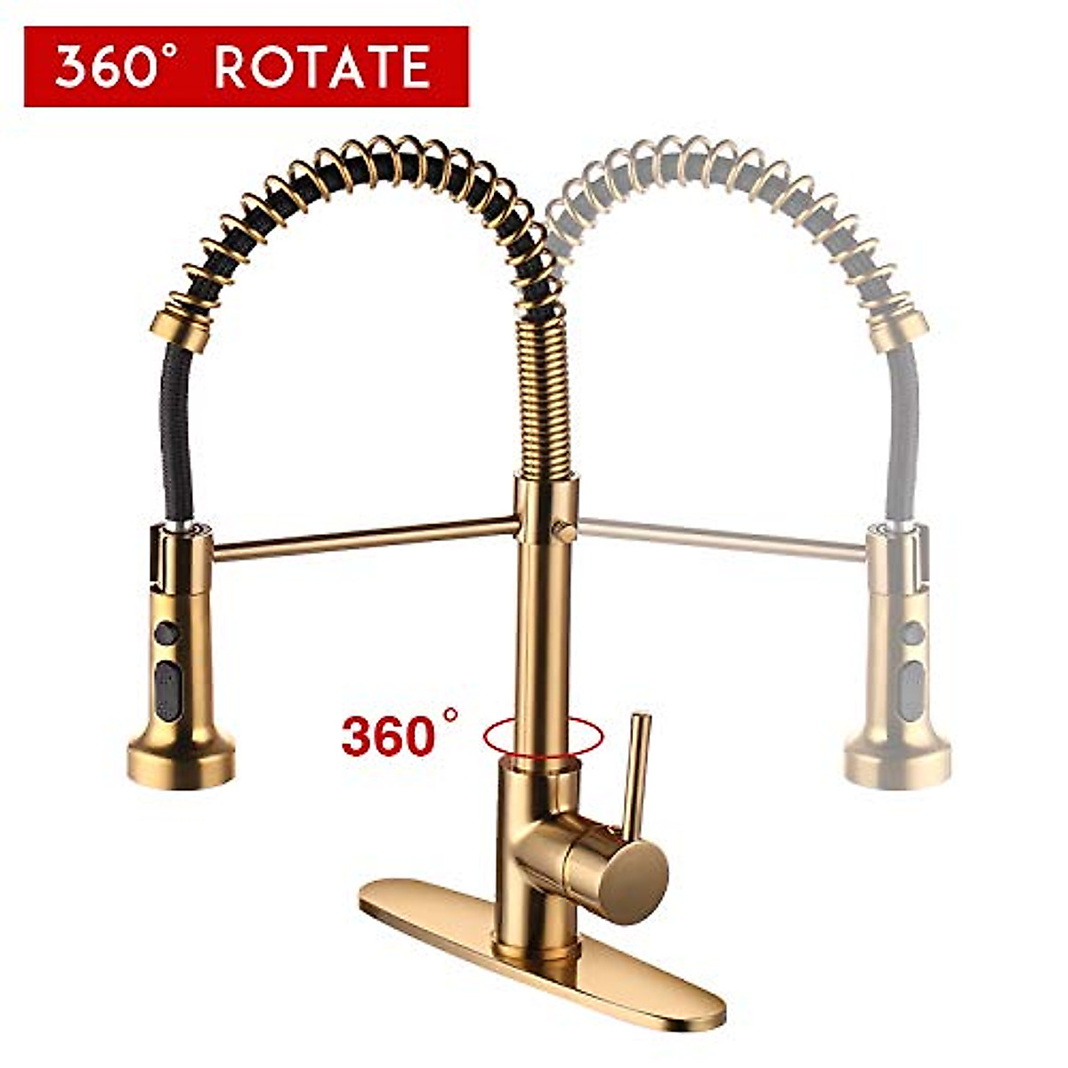 Ntipox Brushed Gold Kitchen Faucet with Pull Down Sprayer,Brushed Brass Kitchen Sink Faucet Single Handle Single Lever ，Spring Rv Kitchen Faucet, 3 Function Laundry Faucet