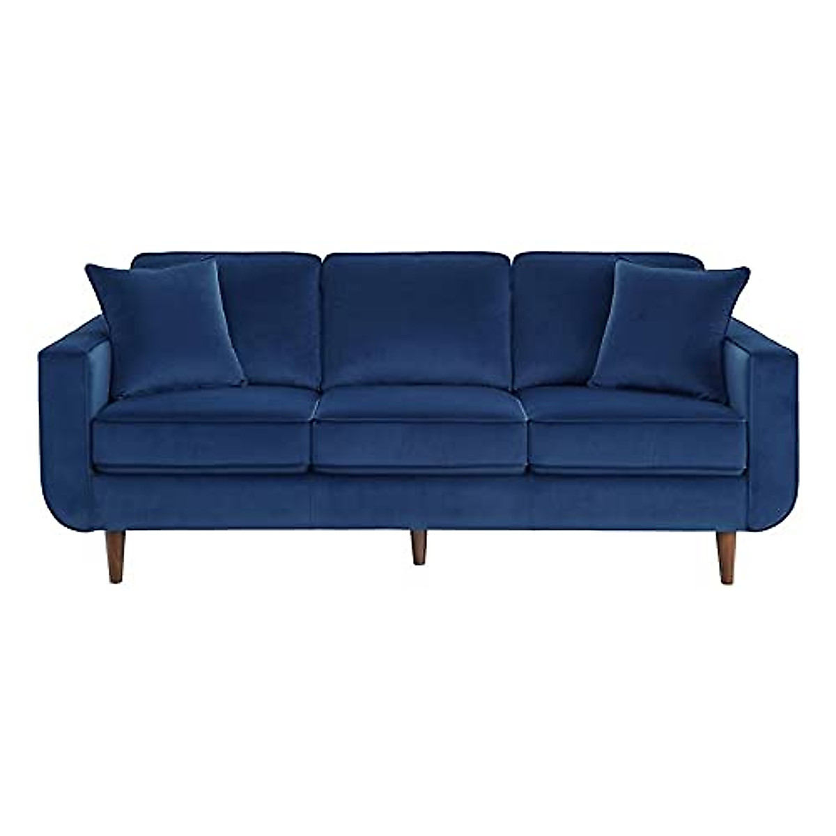 Lexicon Rand 82.5" Mid-Century Velvet Sofa with 2 Pillows in Navy Blue
