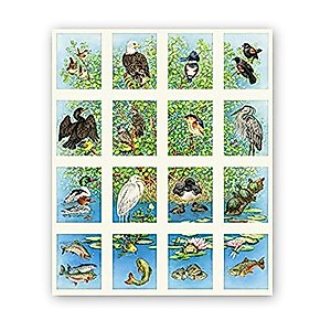Freshwater Wildlife Bird Fish Frog Cotton Fabric 24X44" Panel"