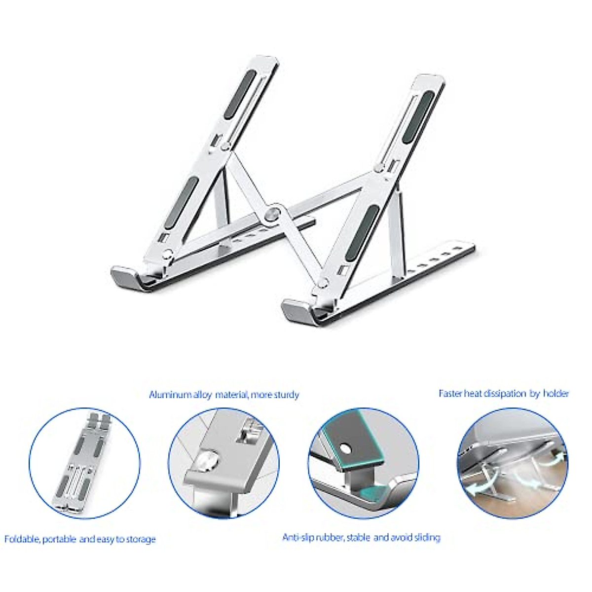 ChashenHa Laptop Stand, Laptop Stand for Desk Aluminum Alloy Adjustable Height Foldable Laptop Stand for MacBook Air/Pro, Samsung, Microsoft, Lenovo, Dell, iPad, Any Laptop(Silver)
