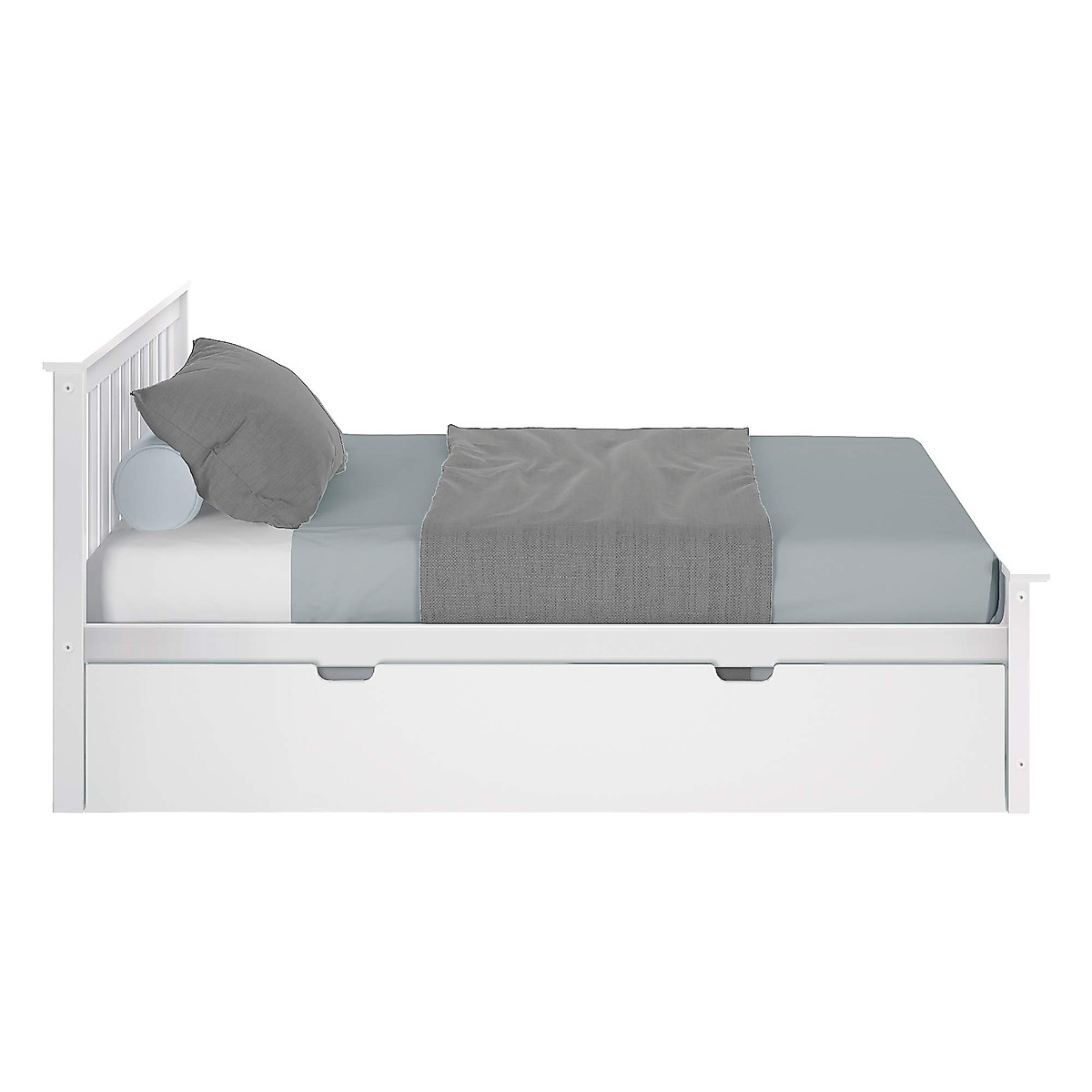 Max & Lily Full Bed, Wood Bed Frame with Headboard For Kids with Trundle, Slatted, White