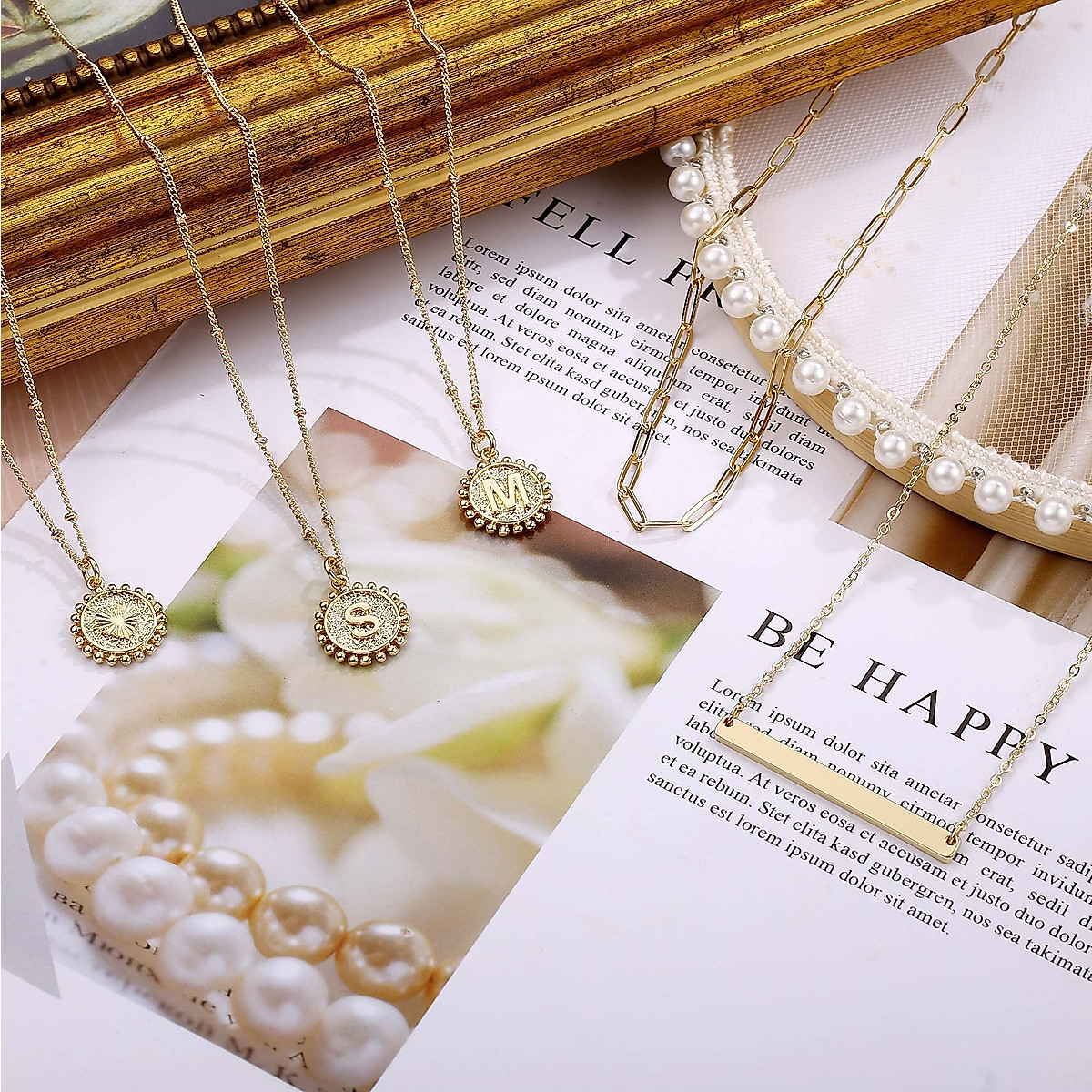 M MOOHAM Layered Gold Necklace for Women - 14K Gold Plated Initial Necklace for Women Layered Necklace Set Gold Necklace Non Tarnish Letter Necklace Gold Jewelry for Women