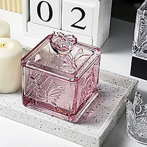 Gaolinci Roses & Butterflies Embossed Glass Candy Jar, Stained Glass Food Jar with Lid