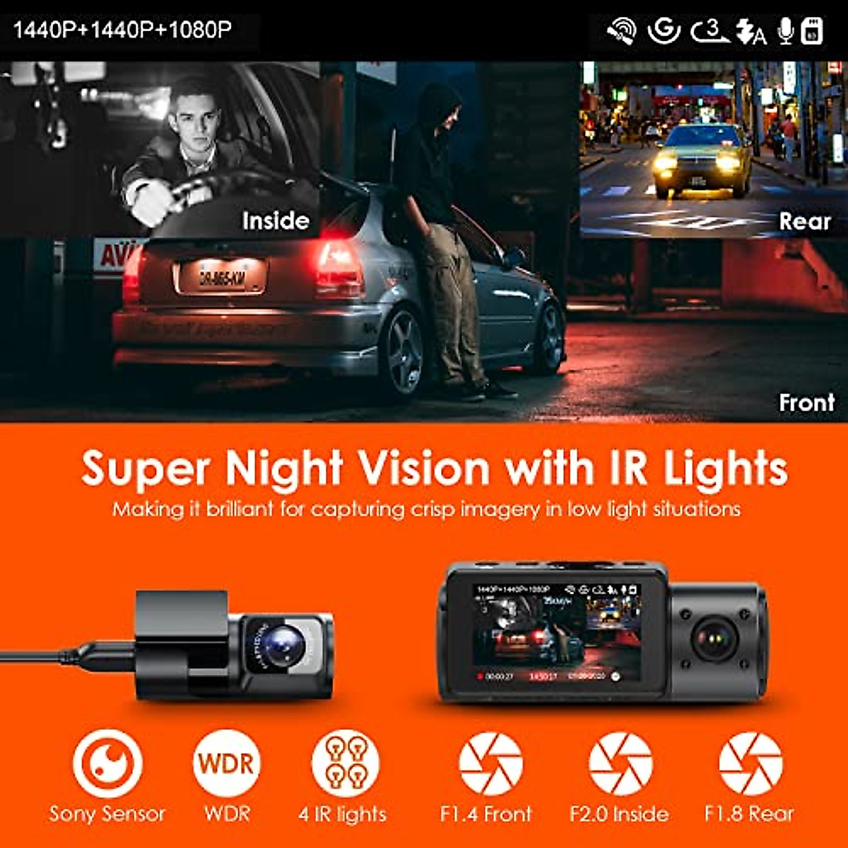 Vantrue N4 3 Channel 4K Dash Cam, 4K+1080P Front and Rear, 1440P+1440P Front and Inside, 1440P+1440P+1080P Three Way Triple Car Camera, IR Night Vision, 24hr Parking Mode, Capacitor, Support 256GB Max