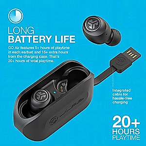 JLab Go Air True Wireless Bluetooth Earbuds + Charging Case | Black | Dual Connect | IP44 Sweat Resistance | Bluetooth 5.0 Connection | 3 EQ Sound Settings Signature, Balanced, Bass Boost