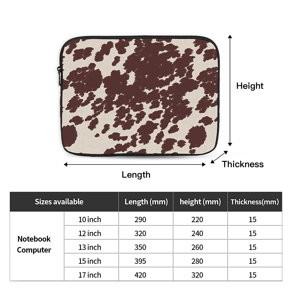 Cow Textured Print Brown 13 inch Portable Laptop Sleeve Compatible with MacBook Air Notebook Computer Case for Men Women College School Students