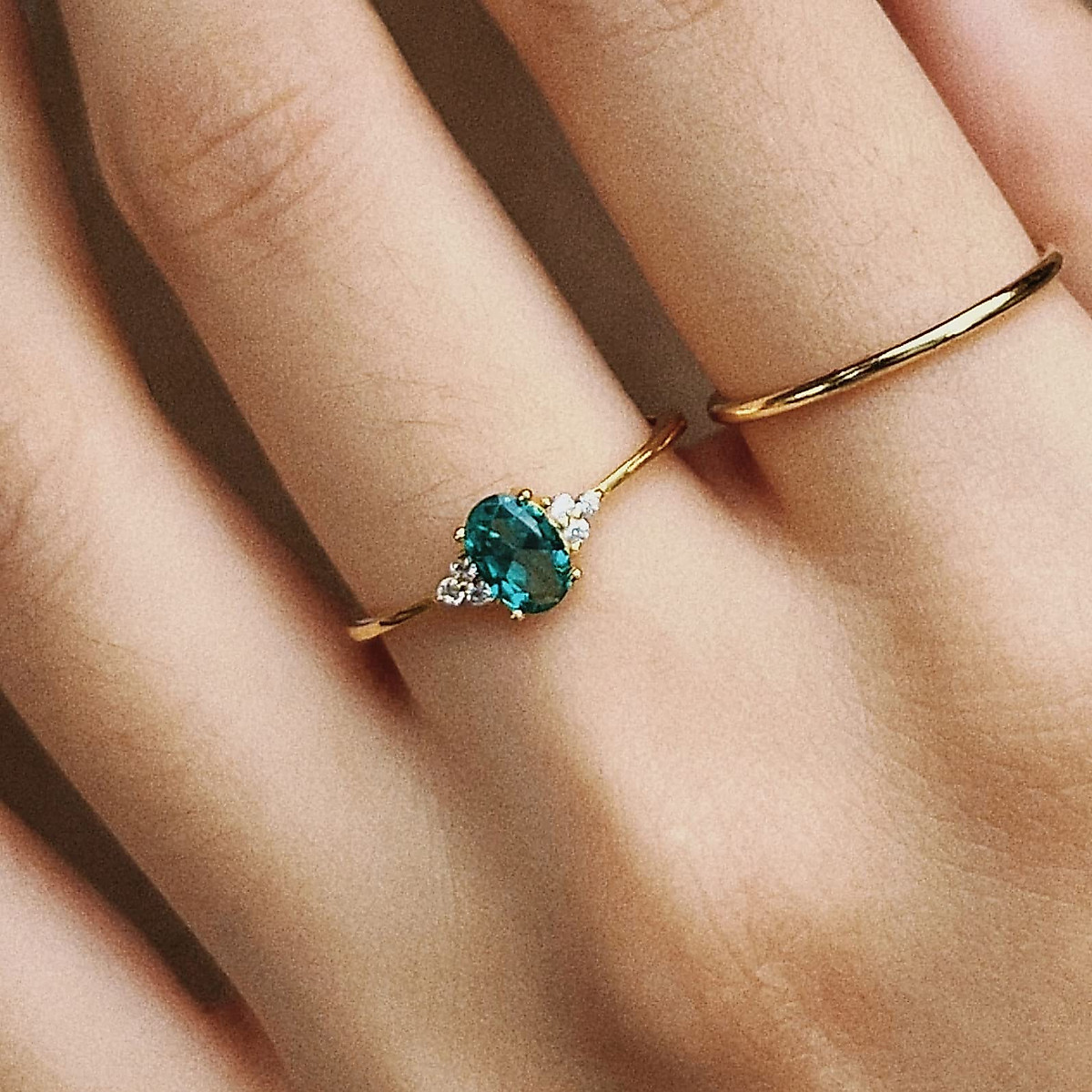 Michooyel 18K Gold Plated Dainty Emerald Rings Oval Cut Diamond Sterling Silver Statement Rings Cute Rings for Women