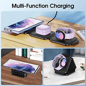 Pocket Wireless Charger for Samsung Android Phone, Fast Foldable Travel Wireless Charging Station Stand Compatible for Samsung Galaxy Watch/Buds Pro/for Samsung S24/S23 Ultra/S22/Z Flip 4/3 Fold 4/3