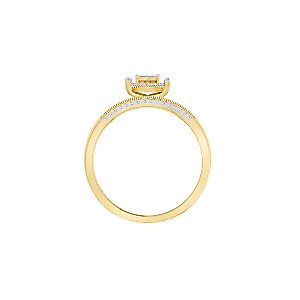 AFFY 1/5 Carat CT Princess/Round Cut White Natural Diamond Split Shank Engagement Wedding Bridal Ring Set In 10k Solid Yellow Gold (I-J Color, I2-I3 Clarity, 0.20 Cttw) Ring Size-8