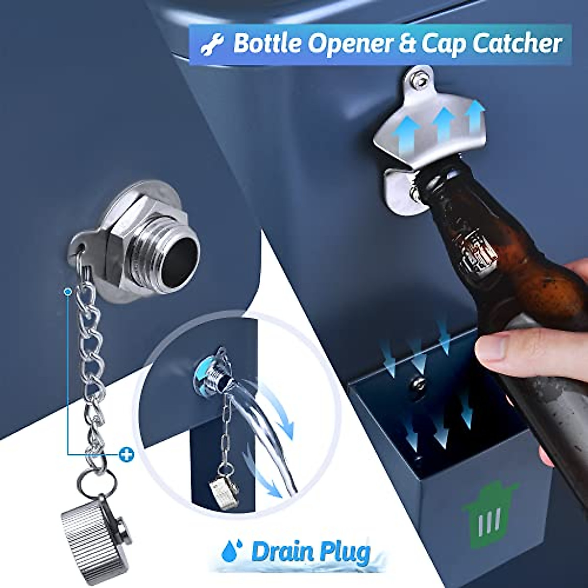 UPHA 80 Quart Rolling Outdoor Cooler, Patio Cooler Cart on Wheels, Portable Drink Beverage Bar for Patio Pool Party, Ice Chest with Shelf and Bottle Opener, IronGrey