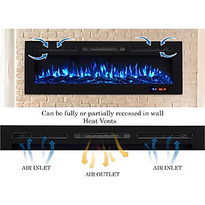 Naomi Home Kimball Electric Fireplace, Recessed & Wall Mounted Electric Fireplace, Remote Control with Timer, 9 Adjustable Color, WiFi Black/60 inches