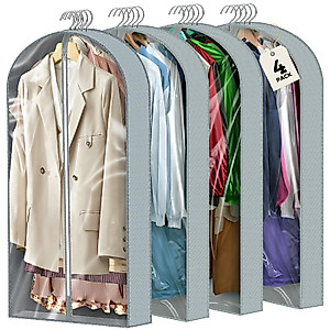 4 pack 40" Clear Garment Bags for Hanging Clothes, Suit Bags for Closet Storage, Clothing Storage, Garment Bags for Travel Covers with 4" Gussets for Coats, Shirts, Jackets, Sweater
