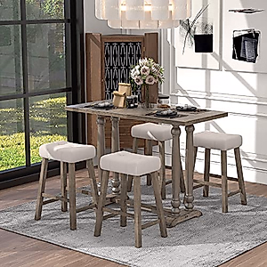 LUMISOL 3-Piece Counter Height Pub Set Wood Dining Table Set for Small Space,Rectangular Table and 4 Upholstered Stools for Kitchen Breakfast Nook (Light Brown)