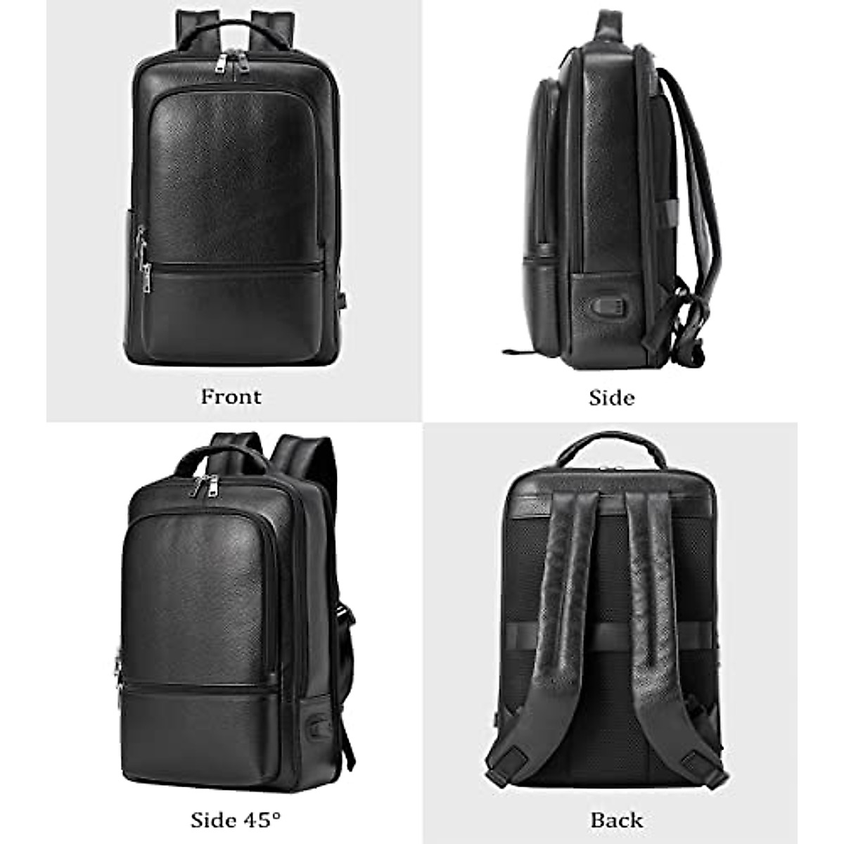 Womleys 15.6 Inch Genuine Leather Laptop Backpack for Men Women, Business Travel Backpack Hiking Rucksack Daypack (4#Black)