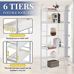 AVGVLIJ Tall Bookcase, 6 Tier Bookshelf Storage Organizer, Modern Book Shelf Adjustable Foot Pads for Bedroom, Bathroom, Living Room and Home Office (White)