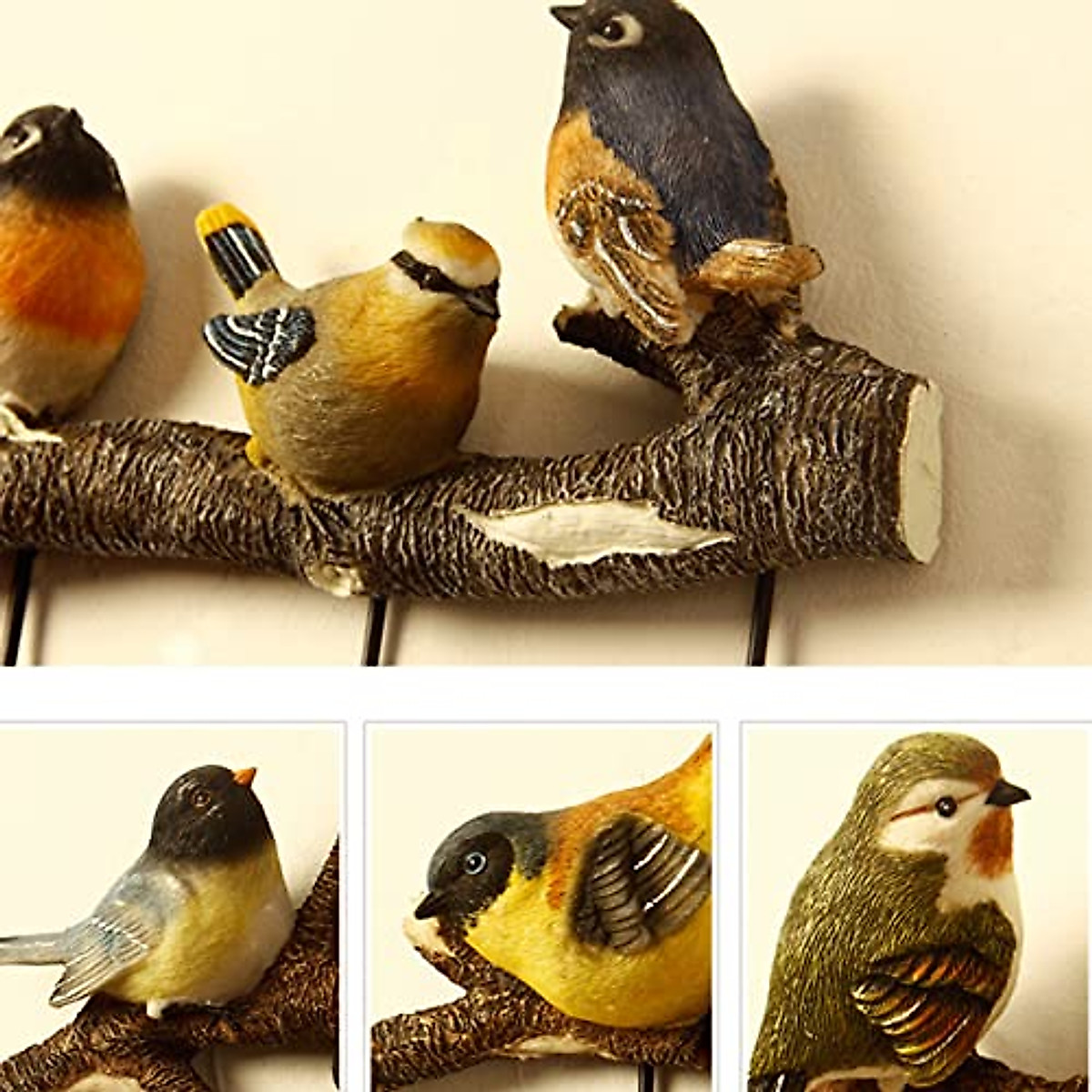 Resin Wall-Mounted Coat Rack ,Realistic Birds Standing on The Branch, Creative Pastoral Style Clothes/Key Hook