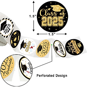 Graduation Stickers Class of 2025 500Pcs Perforated Roll Sticker Congrats Graduation Labels Grad Party Supply 1.5 Inch