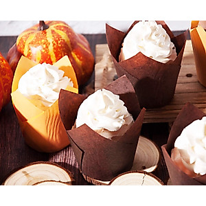 300PCS Tulip Cupcake Liners Medium Baking Cups Muffin Wrappers Perfect for Birthday Parties, Weddings, Baby Showers, Bakeries, Catering, Restaurants (Brown)