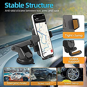 SALEX Universal Windshield Phone Mount. Telescopic Suction Cup Cell Phone Mount for Car Dashboard, Air Vent, Desk. Black Rotating Smartphone Bracket. Adjustable Car Cradle for Mobile Phone & GPS.