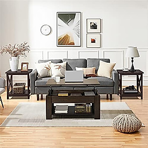 Yaheetech Lift Top Coffee Table with Hidden Compartment and Storage Shelf, Rising Tabletop Dining Table for Living Room Reception Room, 38.6in L, Espresso