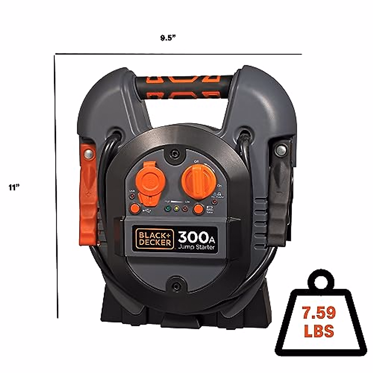 BLACK+DECKER J312B Power Station Jump Starter 700 Peak Amp Battery Booster, USB Port, Battery Clamps , 9.5"D x 5.1"W x 11"H