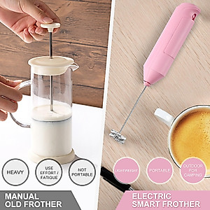 Double Whisk Milk Frother, Handheld Electric Blender stick, Drink Mixer with Food Grade Stainless Steel Stirrer, Battery Operated Foam Maker for Coffee, Cappuccino, Matcha,Hot Chocolate Latte, in Pink