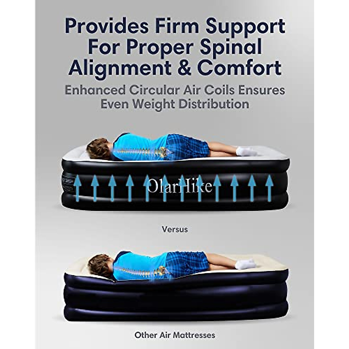 OlarHike Inflatable Twin Air Mattress with Built in Pump,18"Elevated Durable Air Mattresses for Camping,Home&Guests,Fast&Easy Inflation/Deflation Airbed,Black Double Blow up Bed,Travel Cushion,Indoor